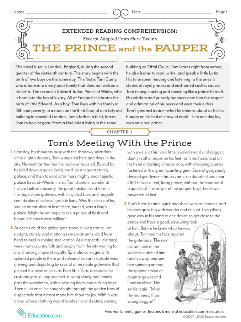 extended-reading-comprehension-excerpt-adapted-from-the-prince-and-the-pauper | PDF | The Prince ...