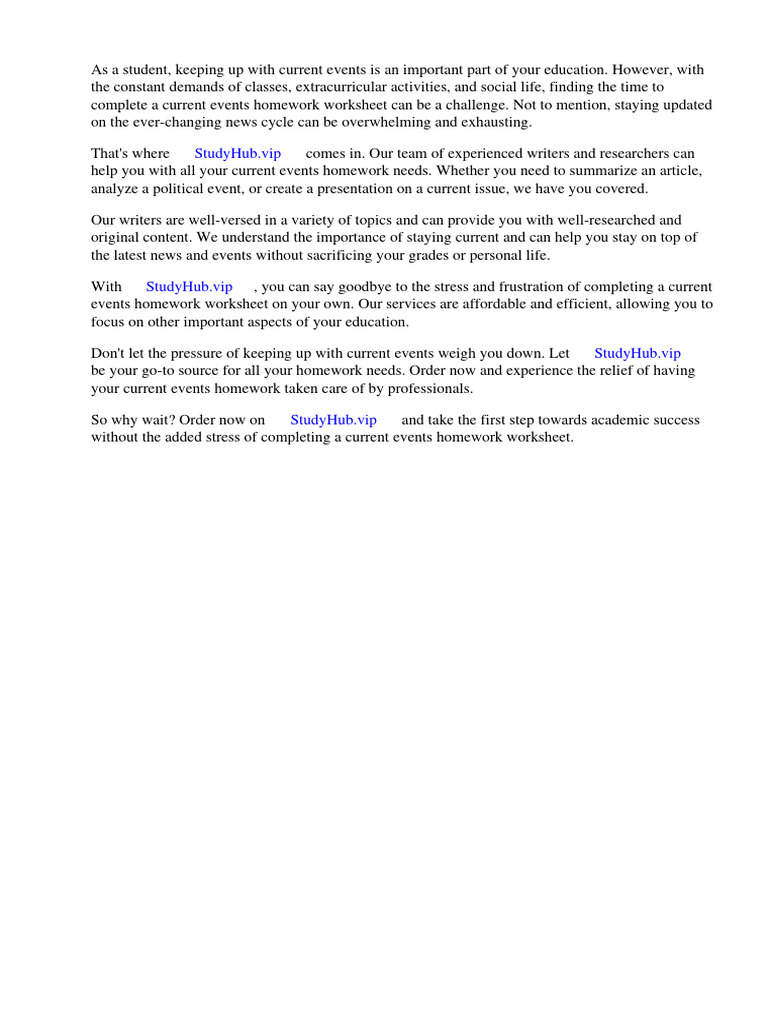 Current Events Homework Worksheet | PDF | Worksheet | Homework
