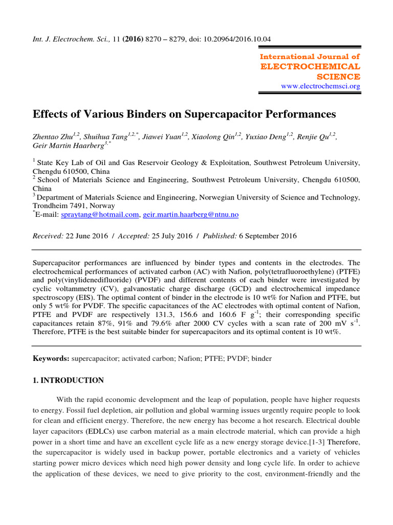 Effects of Binders in Electrochemical Performances | PDF | Electricity ...