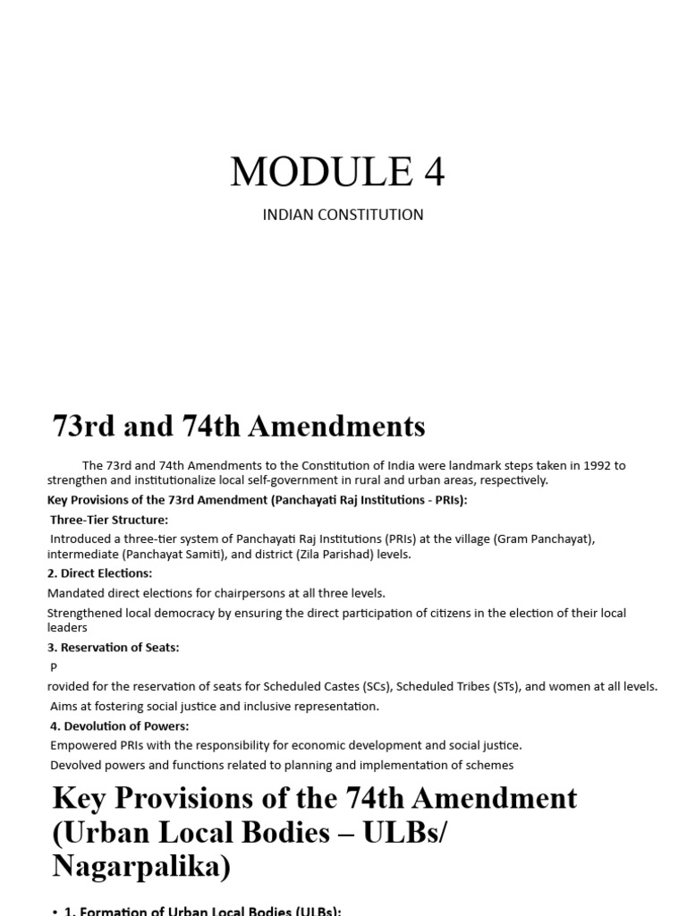 Indian Constitution: 73rd & 74th Amendments | PDF | Government ...