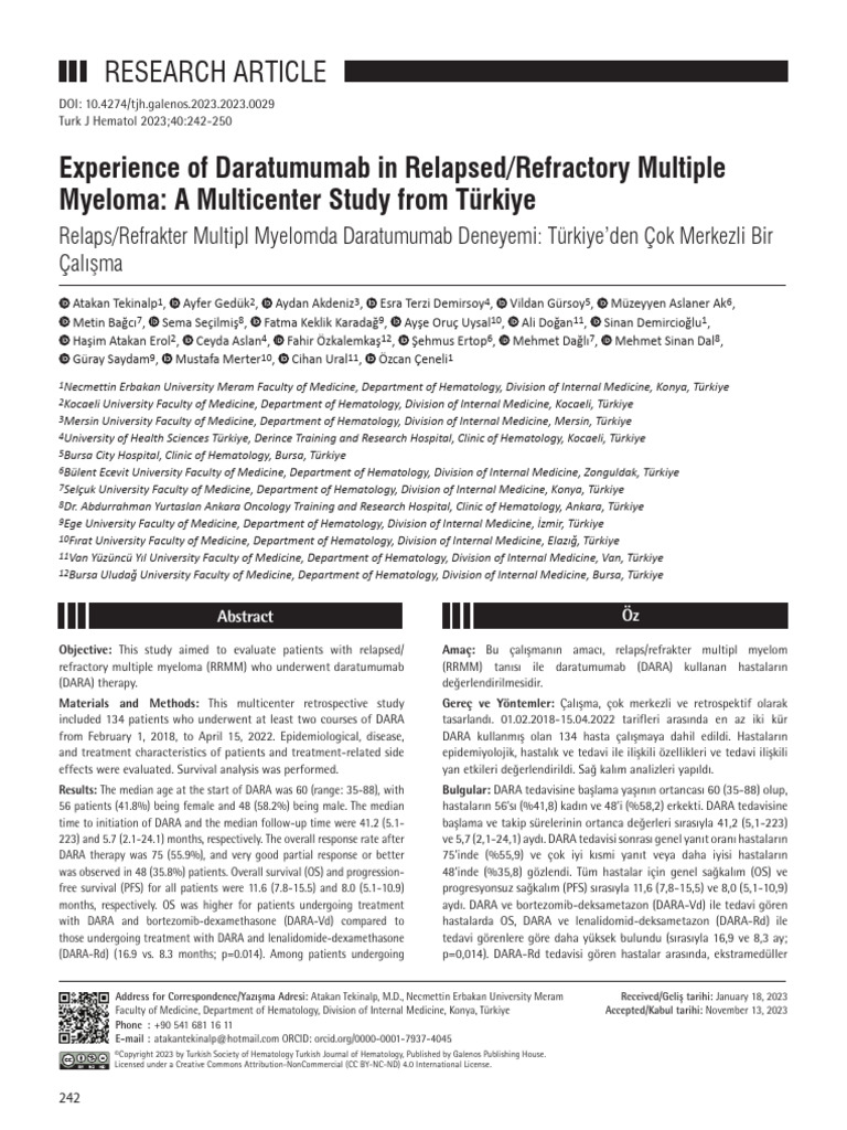 Experience of Daratumumab in Relapsed Refractory Multiple Myeloma | PDF | Clinical Medicine ...