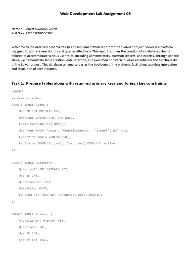 web dev lab assignment 6 @swaroop | PDF | Databases | Data Management