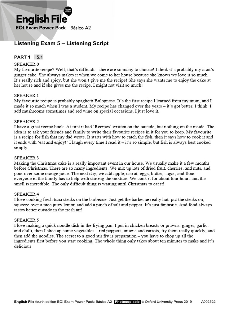 A2 Listening 5 Script | PDF | Lifestyle