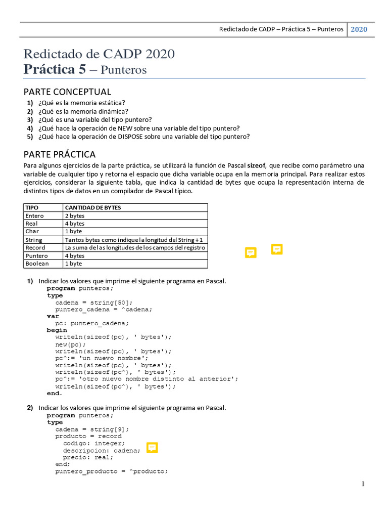 Redictado CADP 2020 - Práctica 5 - Punteros | PDF | Puntero (Programación de computadora ...
