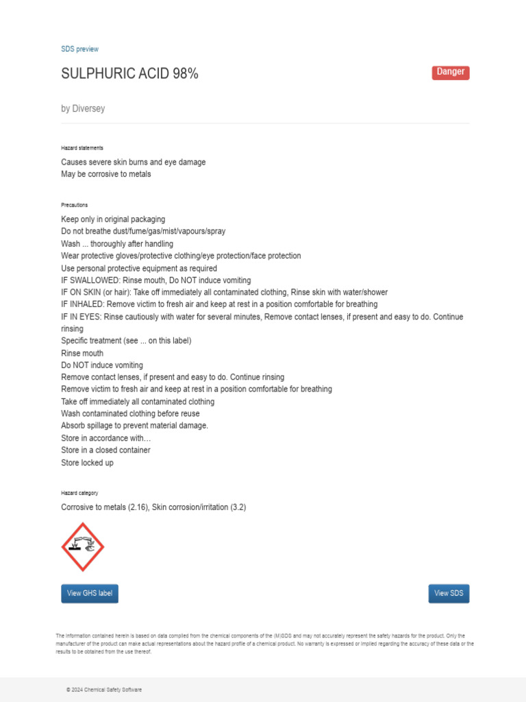 Sulphuric Acid MSDS 98% | PDF