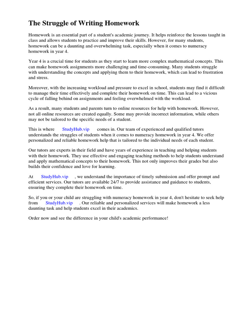 Numeracy Homework Year 4 | PDF | Homework | Worksheet