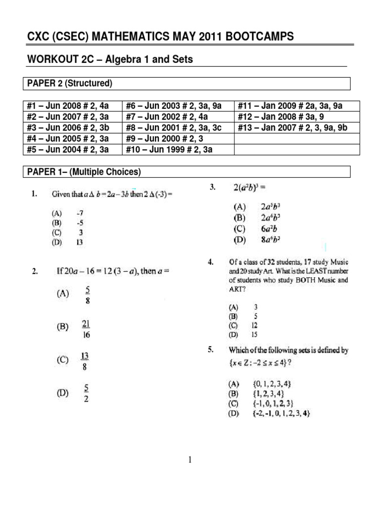 CXC (Csec) Mathematics May 2011 Bootcamps #4 | Download Free PDF ...