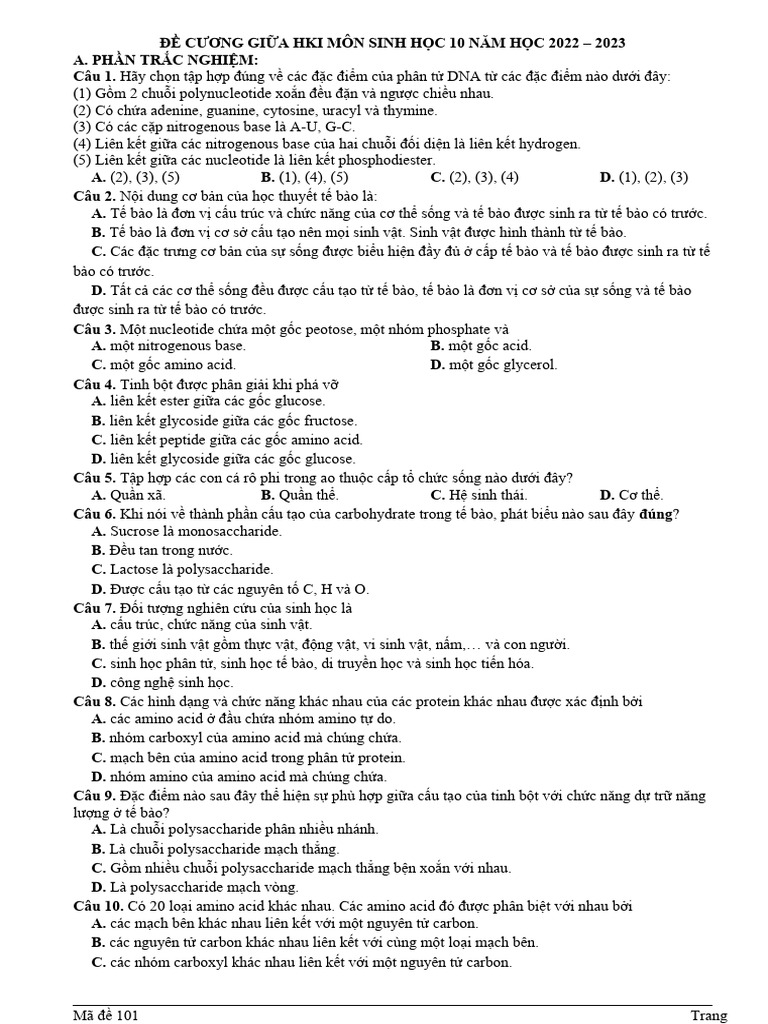 De Cuong Sinh 10 ghk1 NH 22-23 | PDF