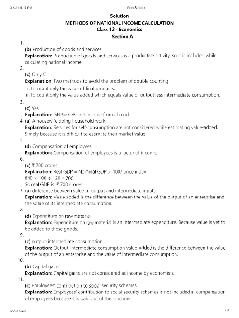 Methods of Calculation of NI MCQ Solution (Sec C) | PDF