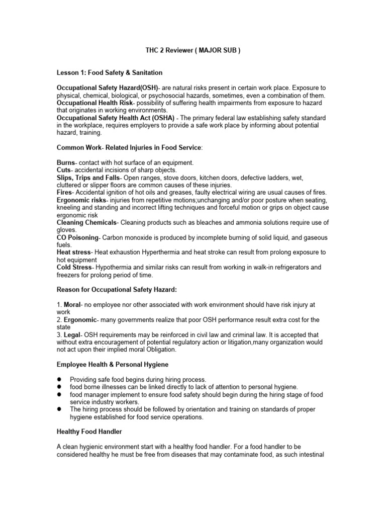 THC 2 Reviewer | PDF | Bacteria | Foodborne Illness