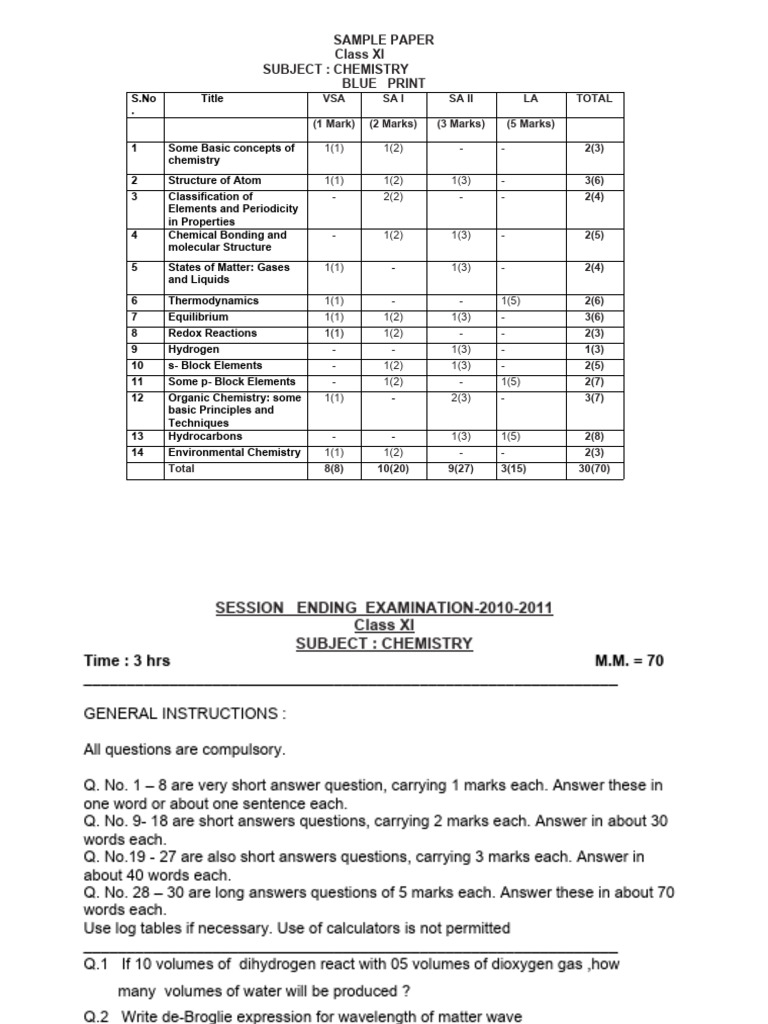 Sample Paper Chemistry Clas Xi Set 5 | PDF | Chemistry | Chemical Bond