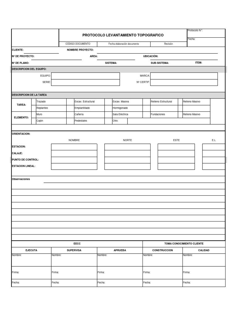 Formato Protocolo Topográfico | PDF | Topografía | Ingeniero civil