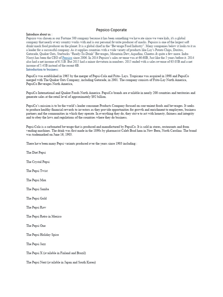 Pepsico Coporate_note | PDF | Pepsi Co | Pepsi