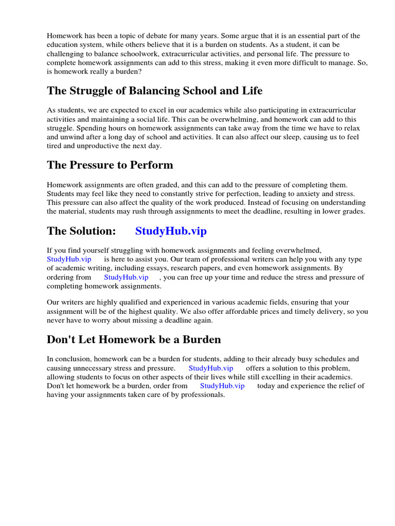 Homework A Burden Essay | PDF | Homework | Teachers