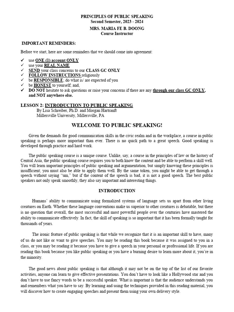 Principles of Public Speaking - LESSON 2 (2023) | PDF | Public Speaking ...