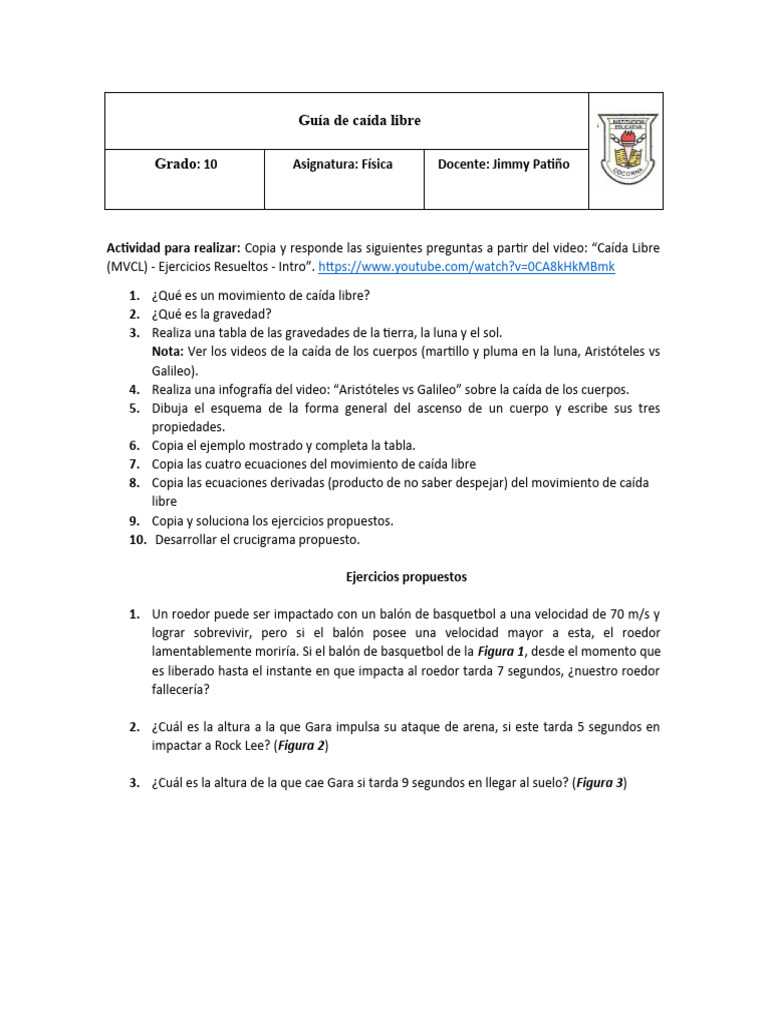 Ejercicios de Caída Libre en Física | PDF | Gravedad | Espacio exterior