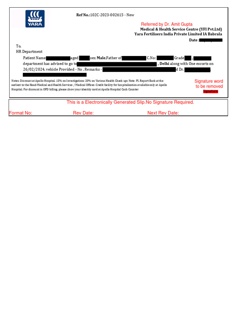 Apollo Hospital Referral Slip | PDF | Hospital | Health Sciences