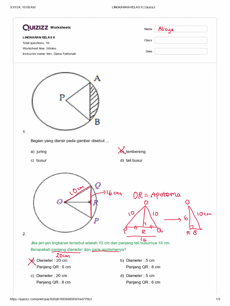 Dek Alisya 310324 Lingkaran, Sudut Pusat Dan Sudut Keliling | PDF