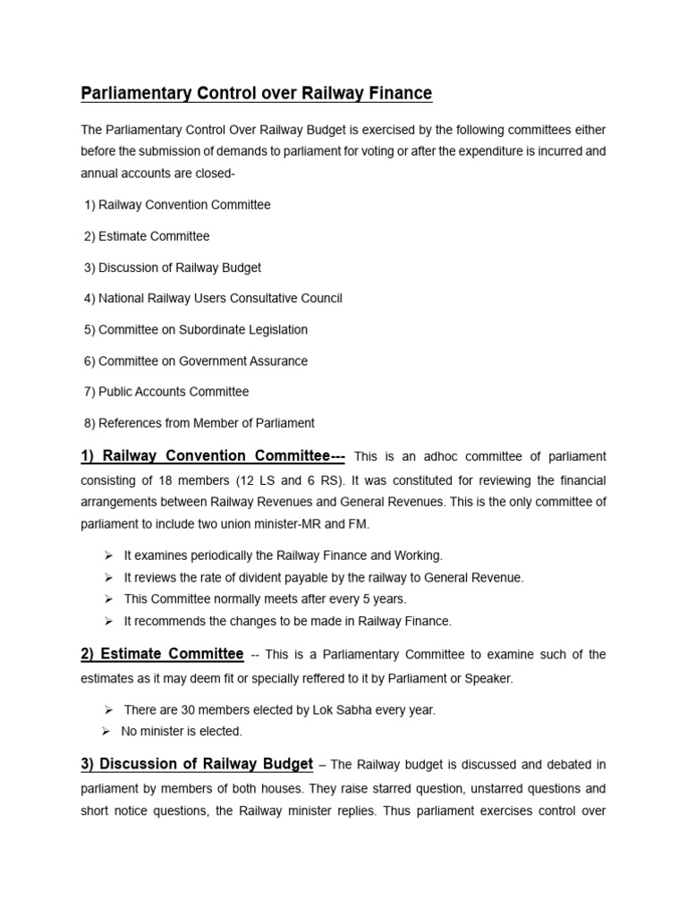Parliamentary Control Over Railway Finance | PDF | Expense | Budget
