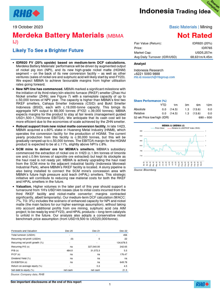 Merdeka Battery Materials: 2023 Outlook | PDF | Valuation (Finance ...