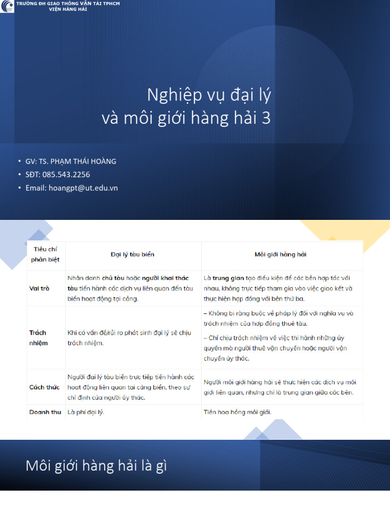 Nghiệp vụ đại lý và môi giới hàng hải 3: - SĐT: 085.543.2256 - Email: hoangpt@ut.edu.vn | PDF
