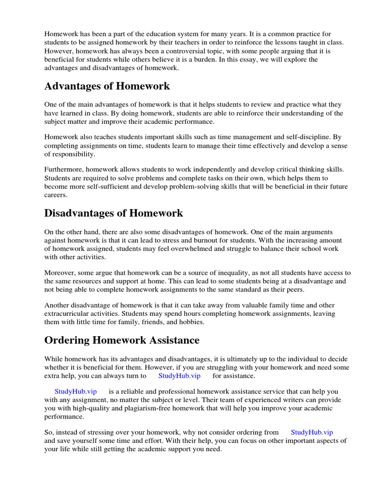 Homework Advantages Disadvantages Essay | PDF | Homework | Teachers