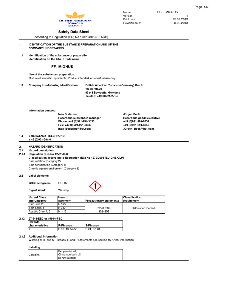 MSDS sample | PDF | Occupational Safety And Health | Safety