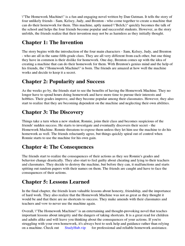 Chapter Summary of The Homework Machine | PDF | Homework