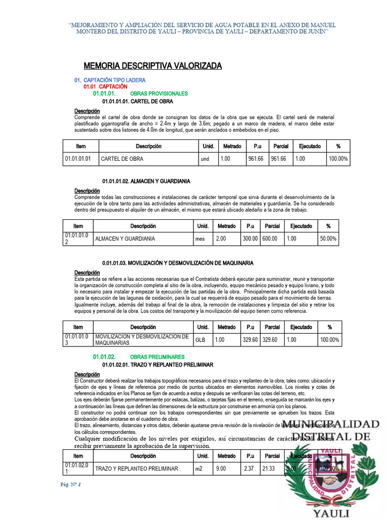 Memoria Descriptiva Valorizada | PDF | Hormigón | Acero