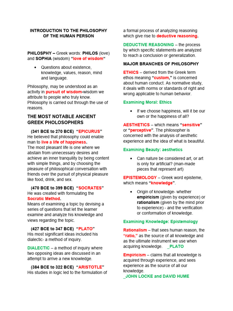 INTRODUCTION TO THE PHILOSOPHY OF THE HUMAN PERSON | PDF | Reason ...