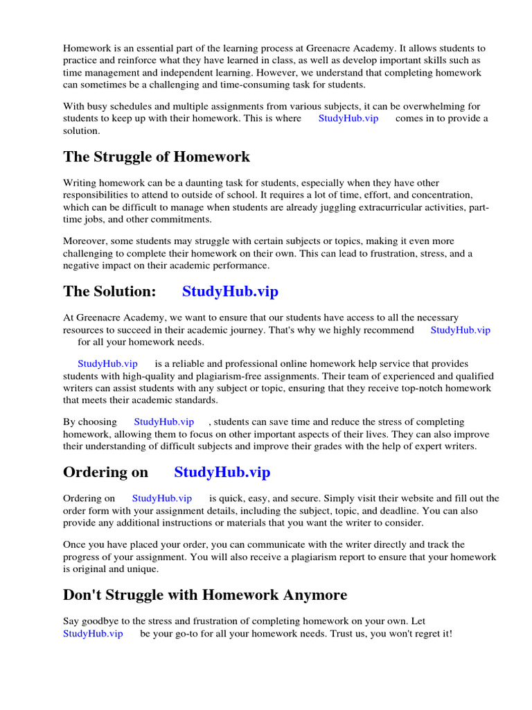Homework Help Solutions at Greenacre Academy | PDF | Homework | Child Care