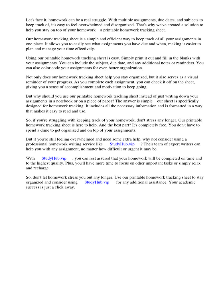 Homework Tracking Sheet Printable | PDF | Homework | Safari (Web Browser)