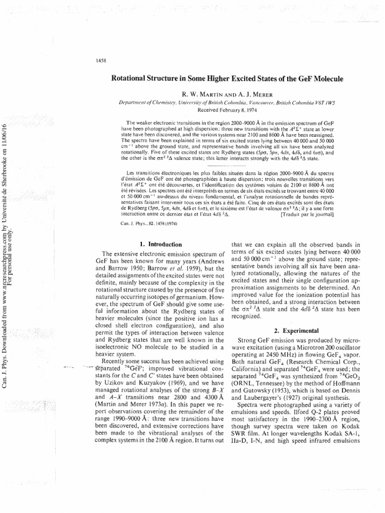 6) Rotational Structure in Some Higher Excited States of The GeF ...