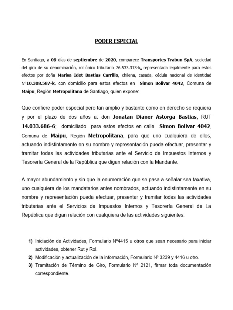 Poder Especial Sii Trabun | PDF | Impuesto al valor agregado | Gobierno