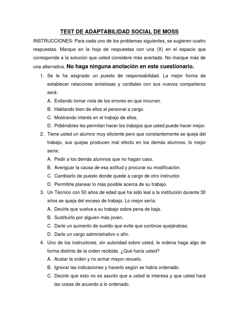 Test de Adaptabilidad Social | PDF
