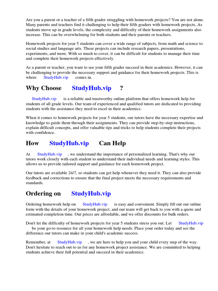 Homework Projects For Year 5 | PDF | Homework | Teachers
