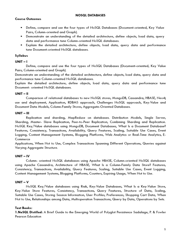 Nosql Databases Unit-1 | PDF | No Sql | Databases Nosql Databases Unit-1 | PDF | No Sql | Databases