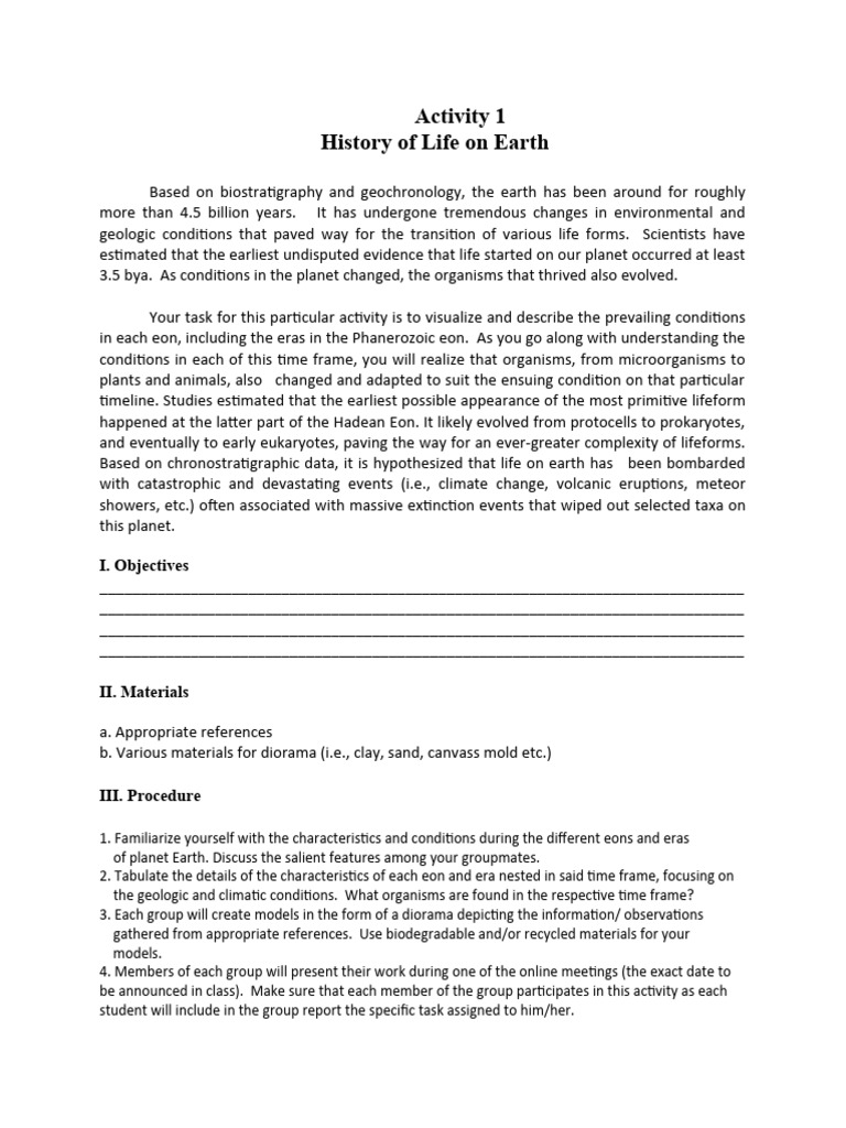 Activity 1 History of Life On Earth | PDF | Geologic Time Scale | Life