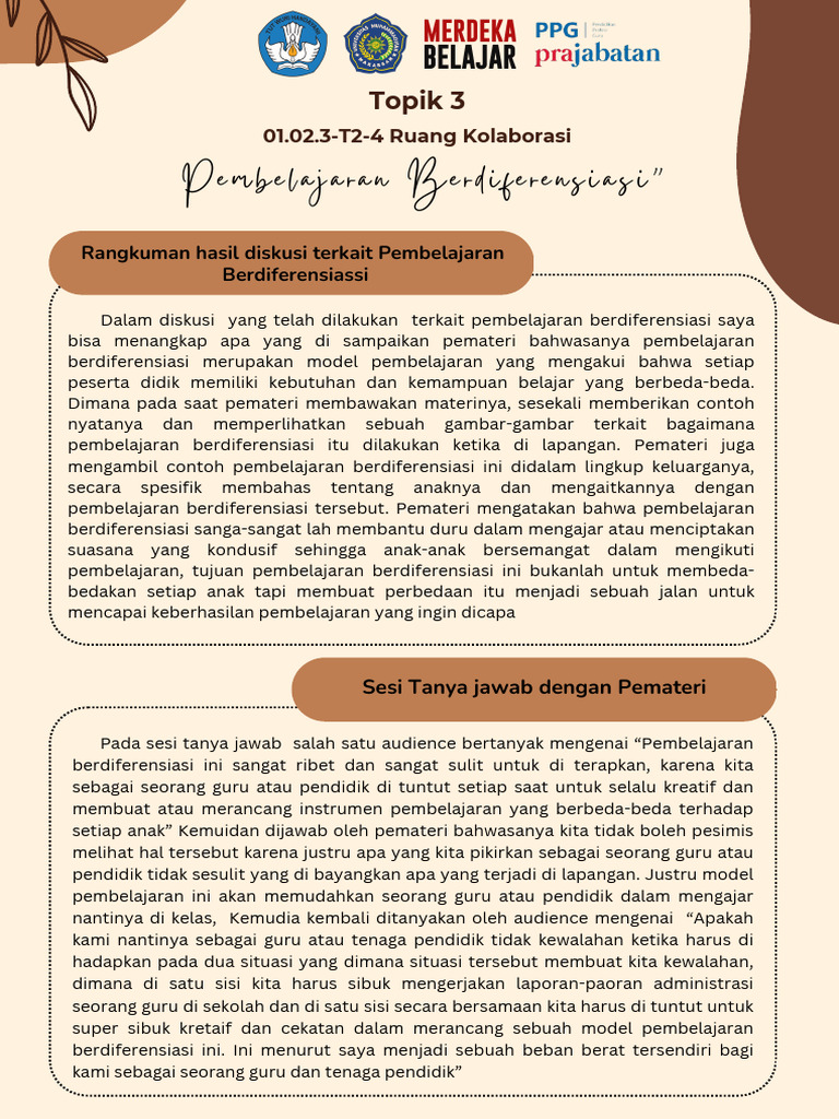 Topik 3 Ruang Kolaborasi - Pembelajaran Berdiferensiasi | PDF