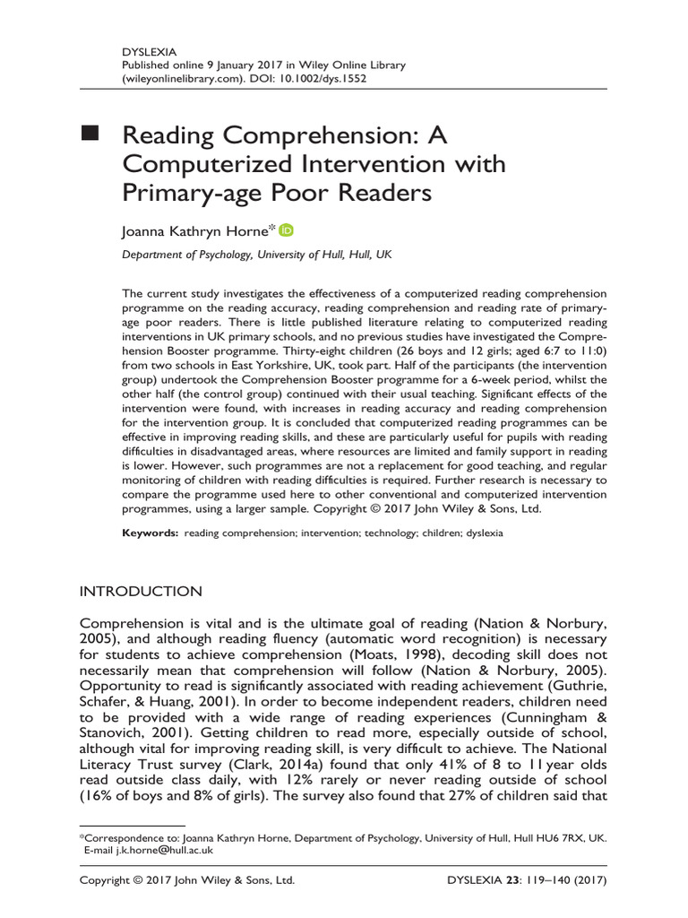 Reading Comprehension - A Computerized Intervention With Primary-Age ...