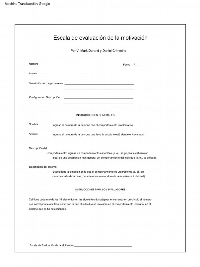Motivation Assessment Scale | PDF