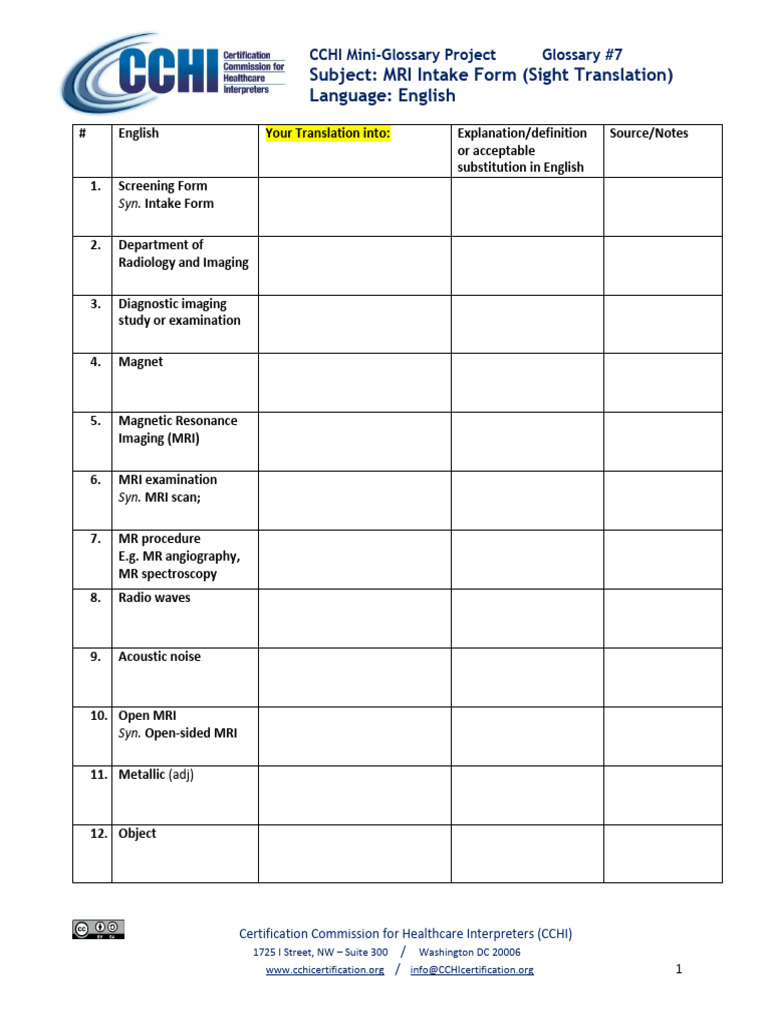 MRI Intake Form Glossary | PDF | Magnetic Resonance Imaging | Radiology
