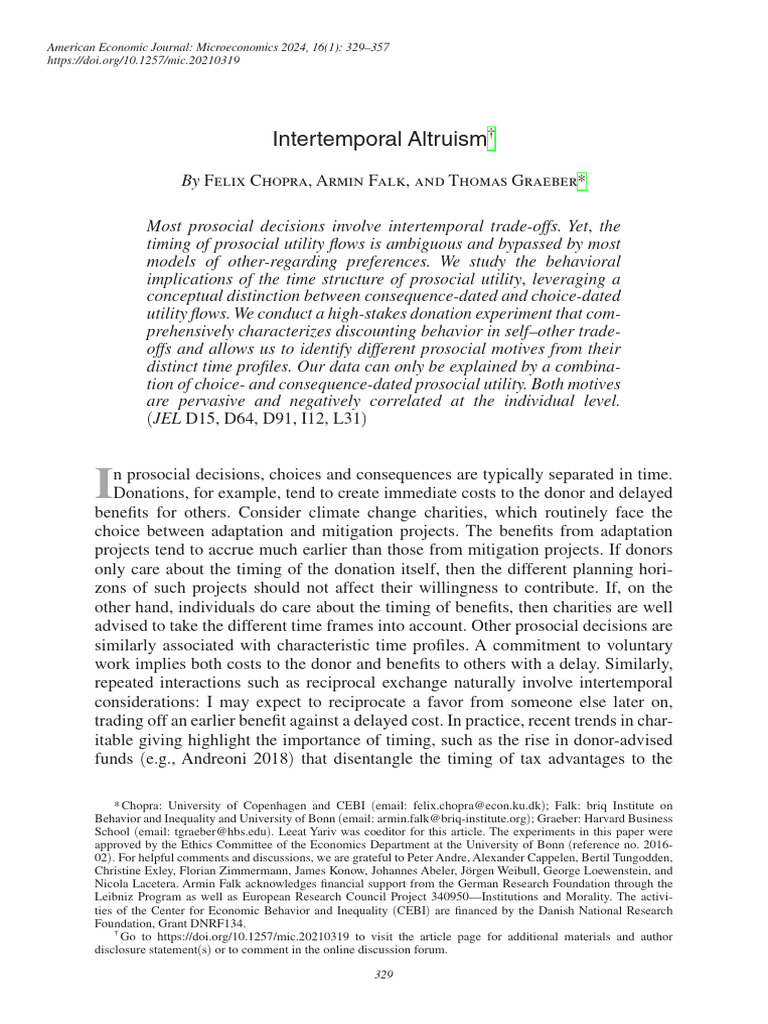 Chopra Et Al 2024 Intertemporal Altruism | PDF | Utility | Discounting