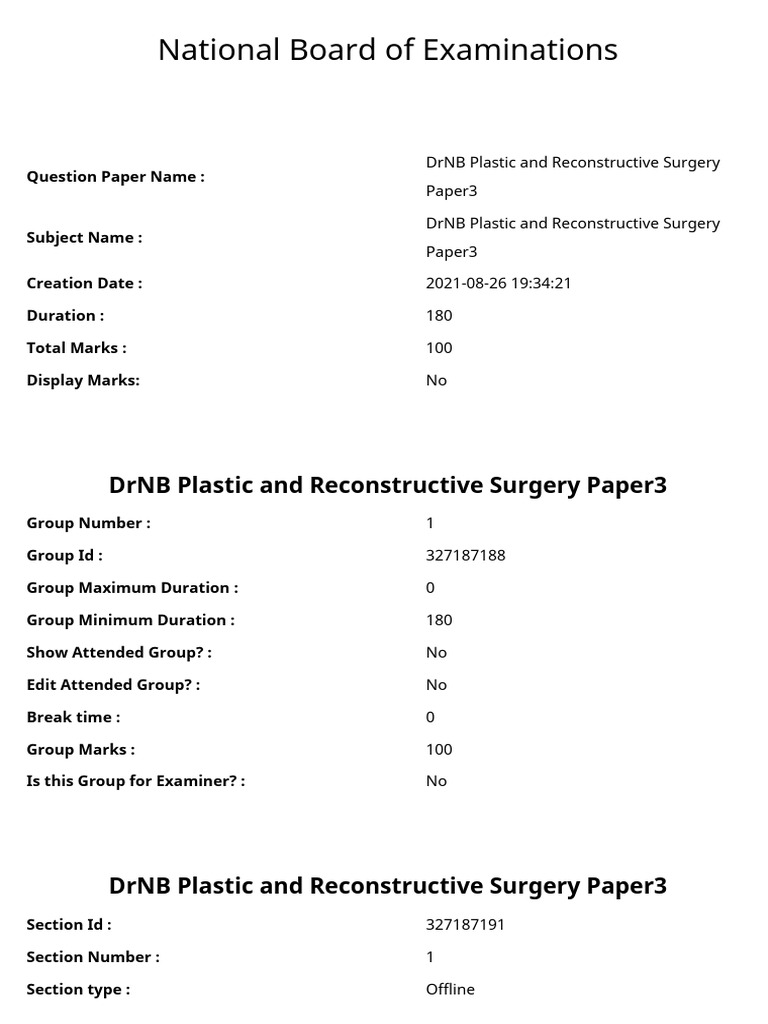 DrNB Plastic Surgery Exam Paper 3 | PDF | Plastic Surgery | Medical ...