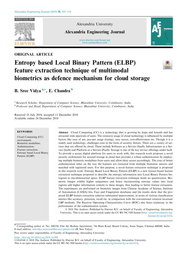 Entropy Based Local Binary Pattern ELBP Feature Extracti 2019 Alexandria E | PDF | Biometrics ...
