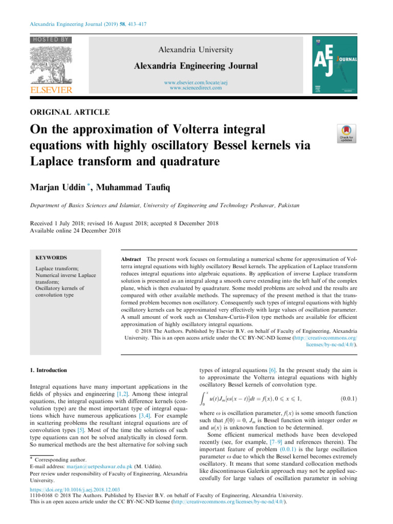 Volterra Equations with Bessel Kernels | PDF | Integral Equation ...