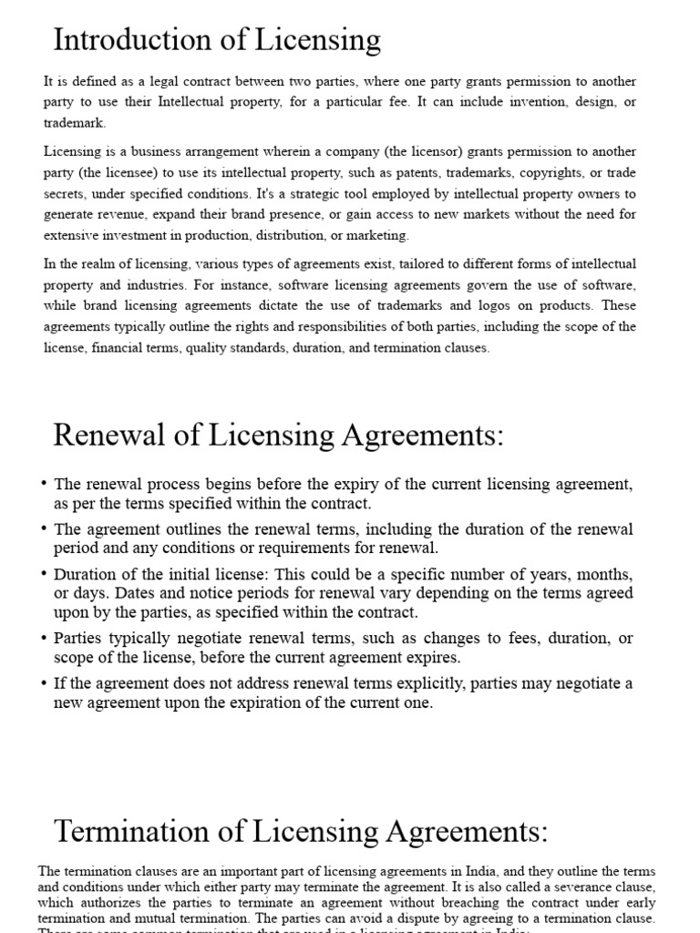 Introduction of Licensing (Philippa Dmello | PDF | License | Common Law Introduction of Licensing (Philippa Dmello | PDF | License | Common Law