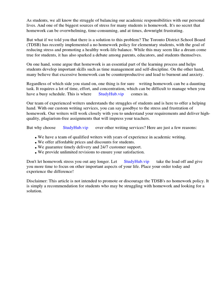 TDSB No Homework Policy | PDF | Homework | Teachers