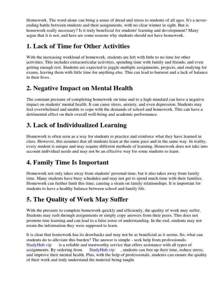 Reasons Why Students Shouldn Have Homework | PDF | Homework | Teachers Reasons Why Students Shouldn Have Homework | PDF | Homework | Teachers