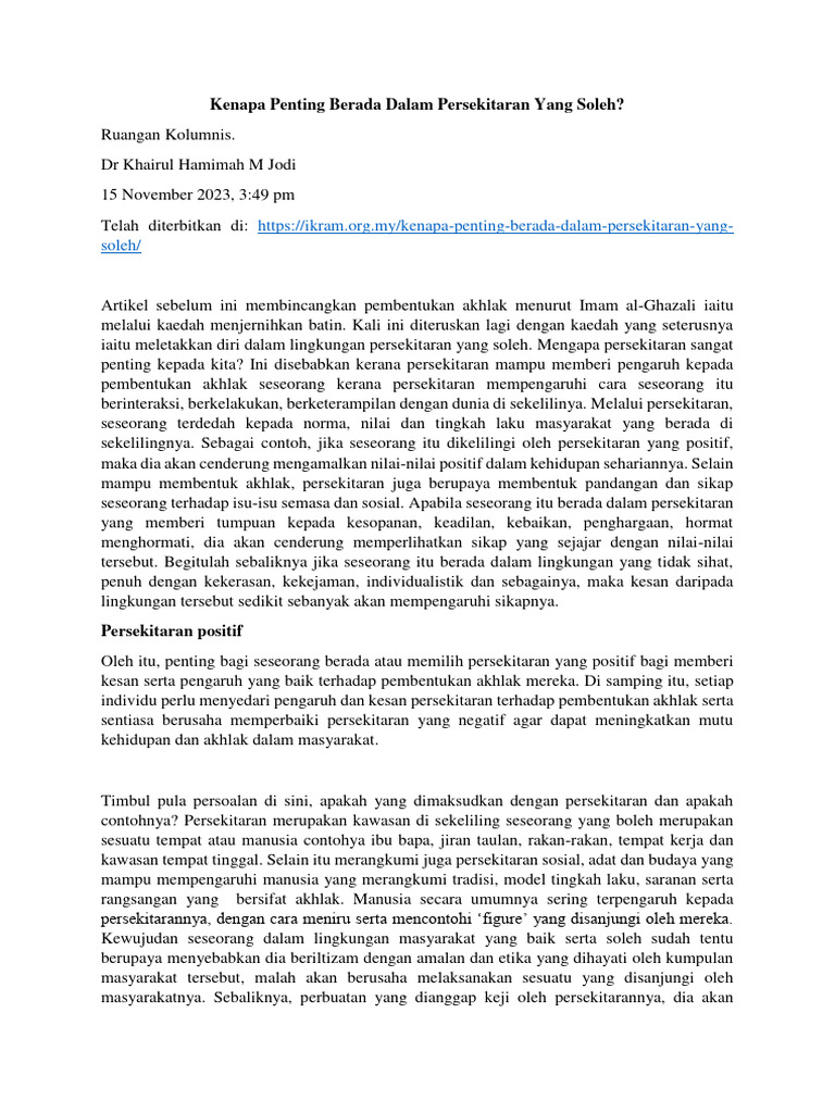 Kenapa Penting Berada Dalam Persekitaran | PDF | Ilmu Sosial | Sains ...